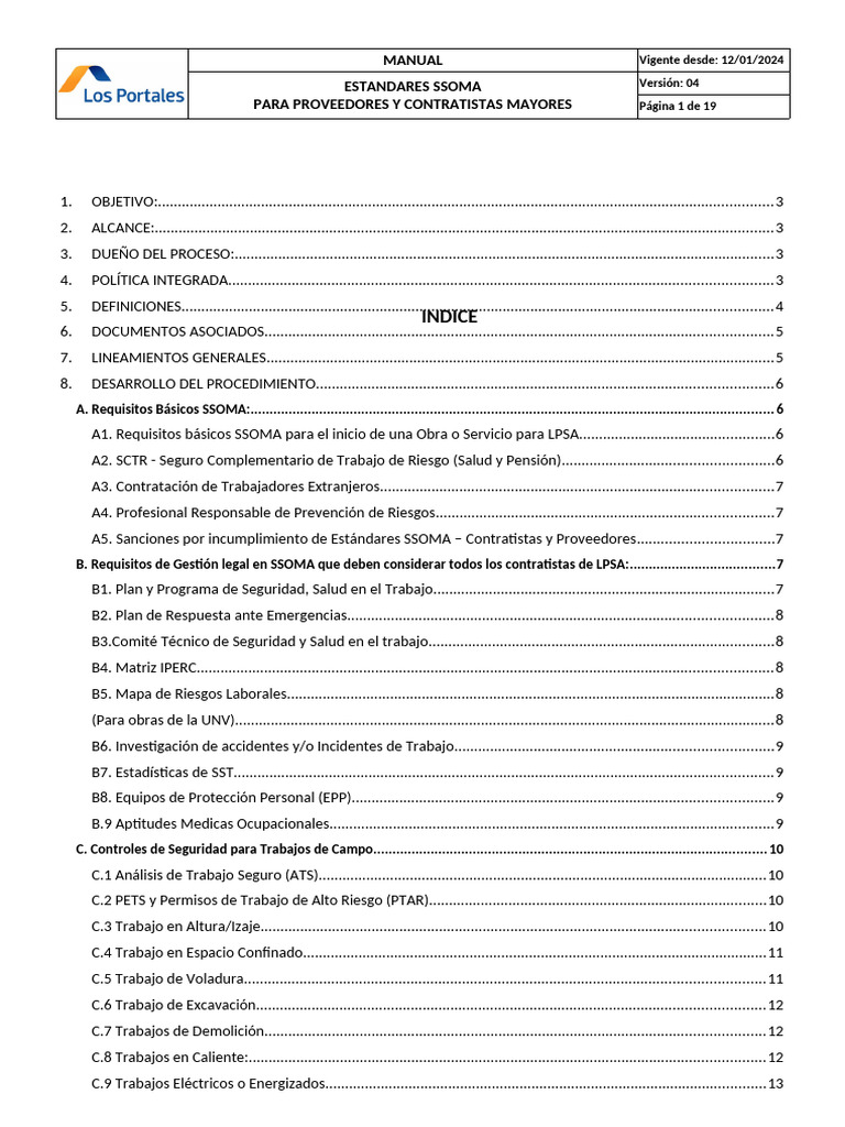 1.- Estándares SSOMA para Contratistas y Proveedores final V4 | PDF | Seguridad y salud ...