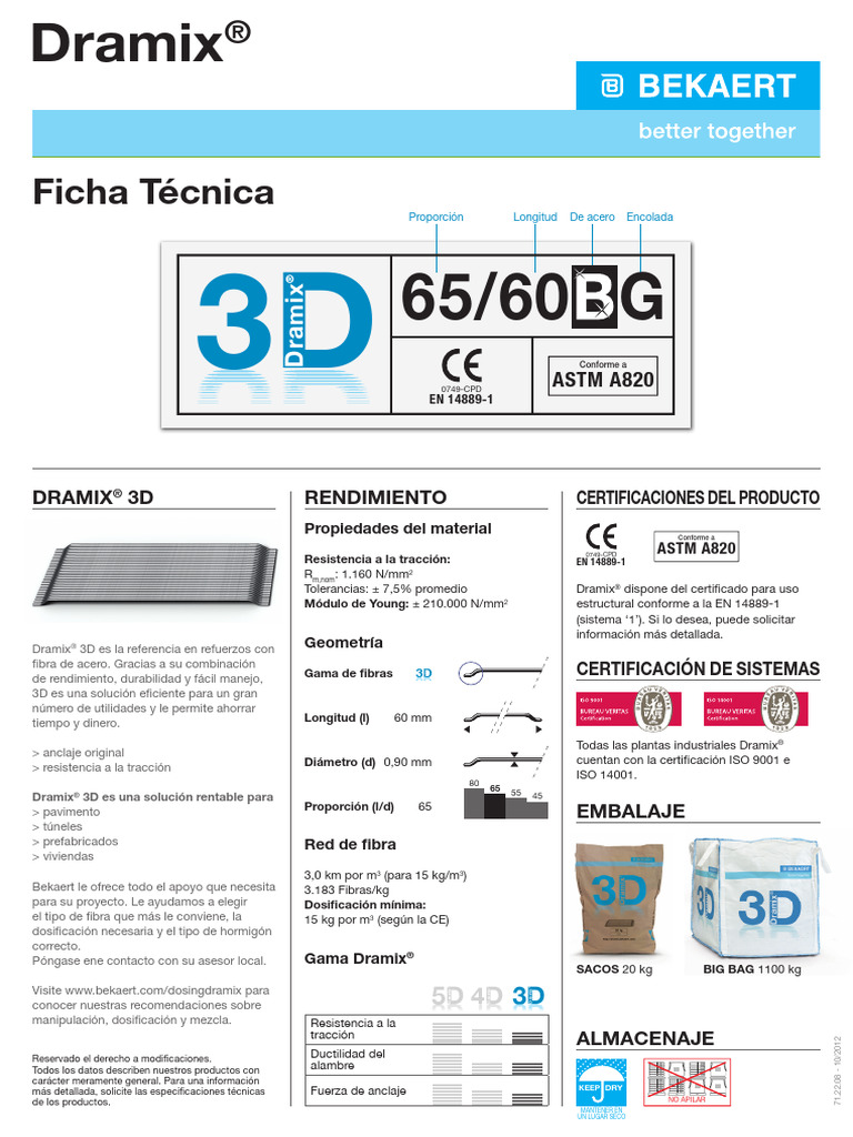 Ficha Técnica: Certificaciones Del Producto Dramix 3D Rendimiento | PDF | Ingeniería mecánica ...