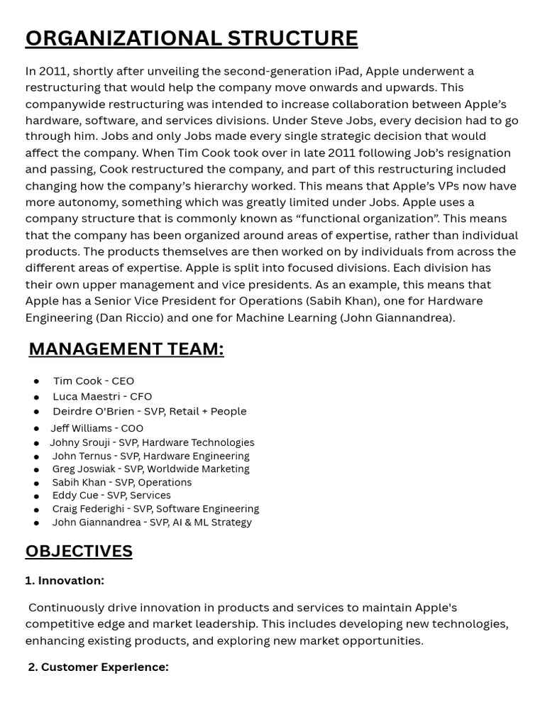 Organizational Structure | PDF | Apple Inc. | Leadership