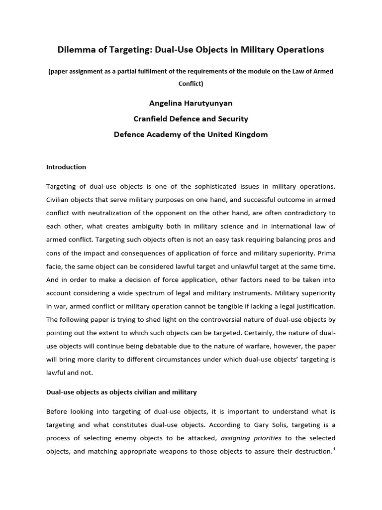Targeting Dual-Use Objects in Warfare | PDF | International ...