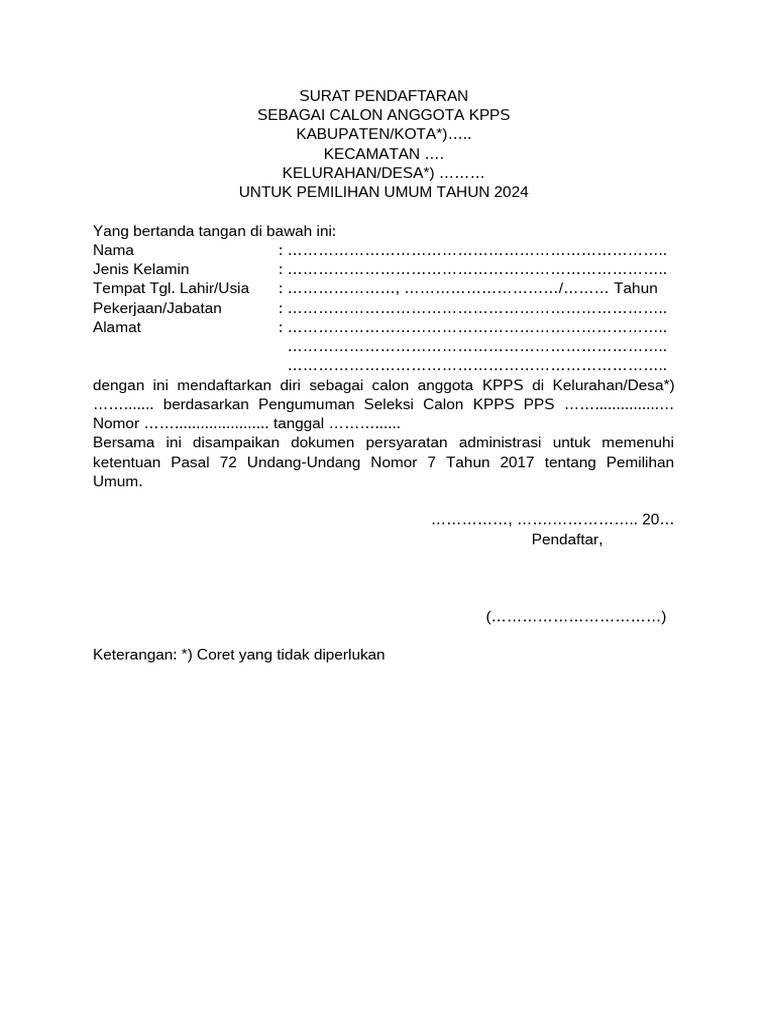 SURAT PENDAFTARAN KPPS | PDF