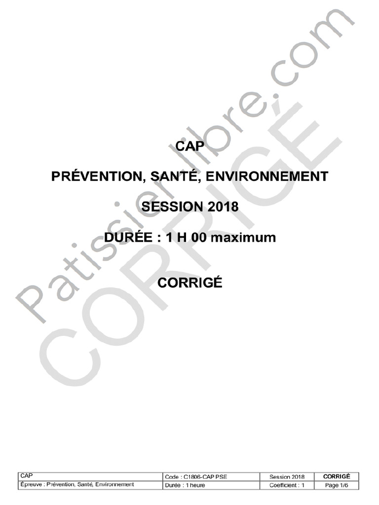 Sujet Cap Patissier Pse 2018 Corrige | PDF