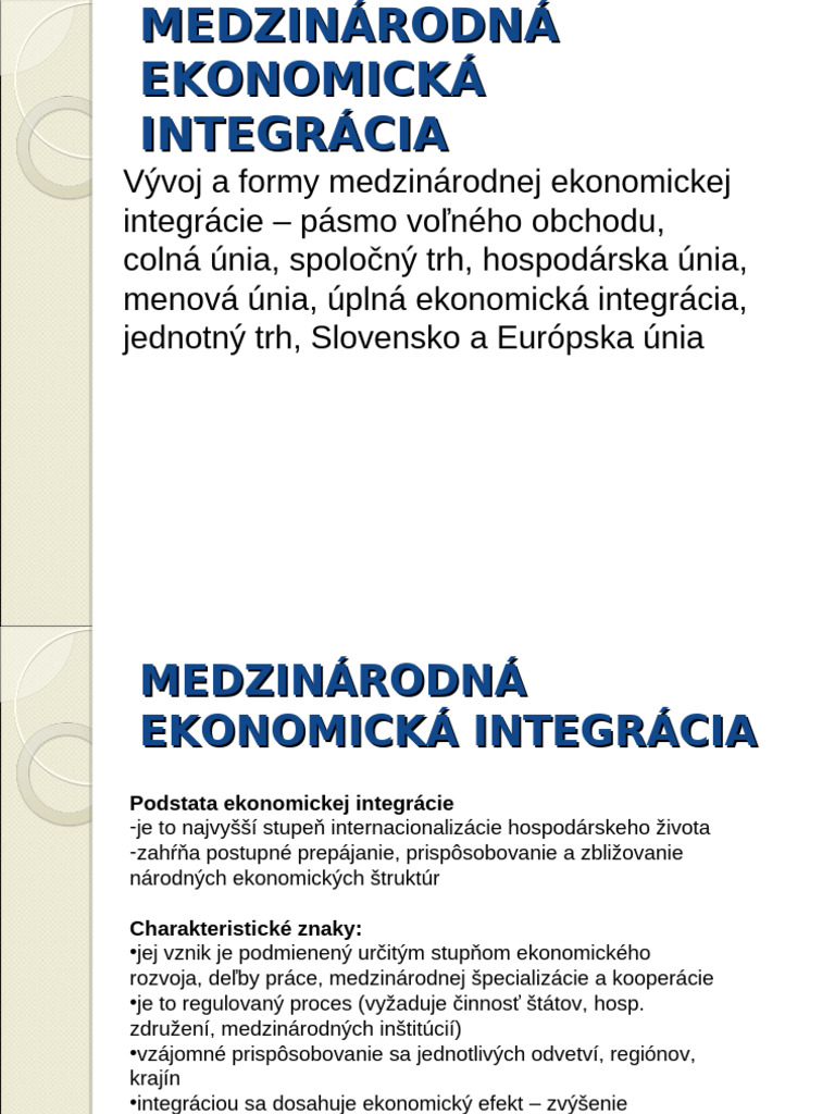 13 Medzinarodna Ekonomicka Integracia | PDF