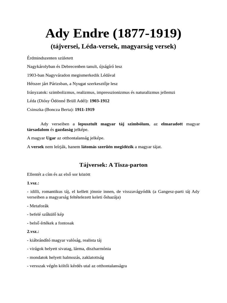 Ady Endre Költészete | PDF