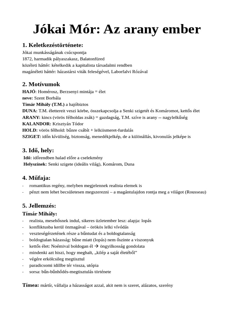 Jókai Mór Az Aranyember | PDF