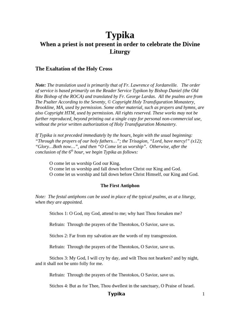 Typika for the Exaltation of the Cross | PDF | God The Father | Lord's ...