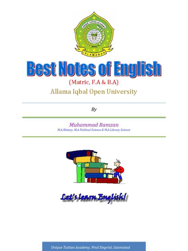 Notes English Matric AIOU | PDF | Perfect (Grammar) | Verb