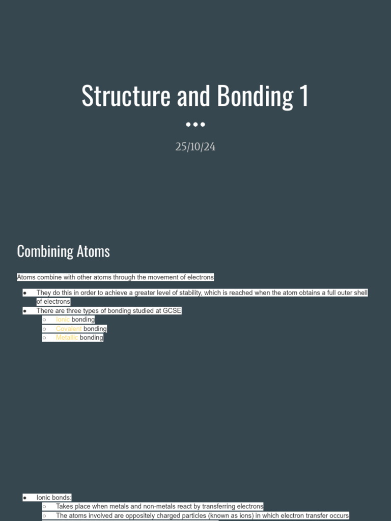 Structure and Bonding 1 | PDF | Ion | Chemical Bond