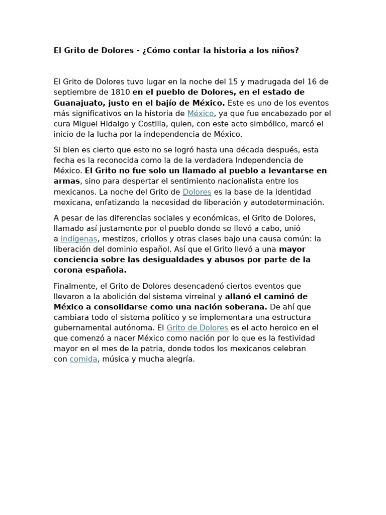El Grito de Dolores - para Niños | PDF