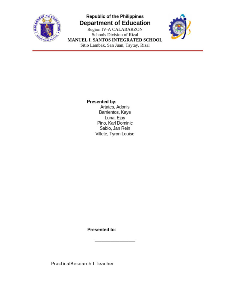 Practical Research 1 Title Defense Sample Format | PDF | Information ...