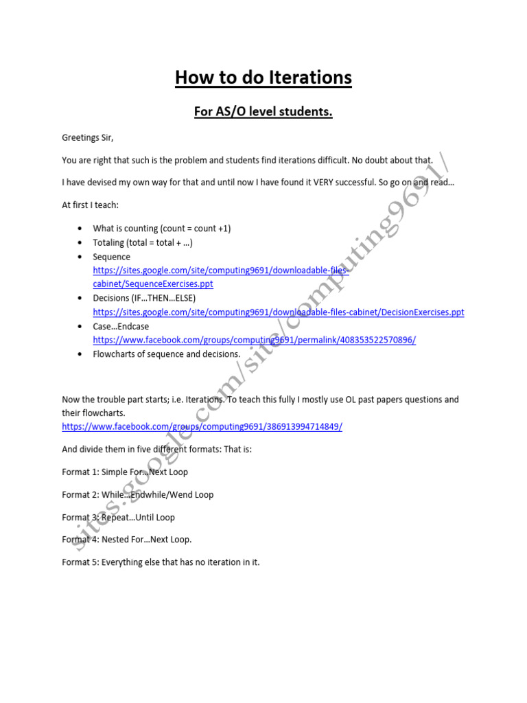 Teaching Iterations for AS/O Level Students | PDF | Iteration | Control ...