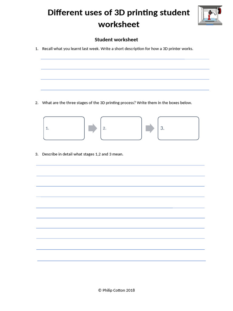 Different Uses of 3D Printing Student Worksheet | PDF