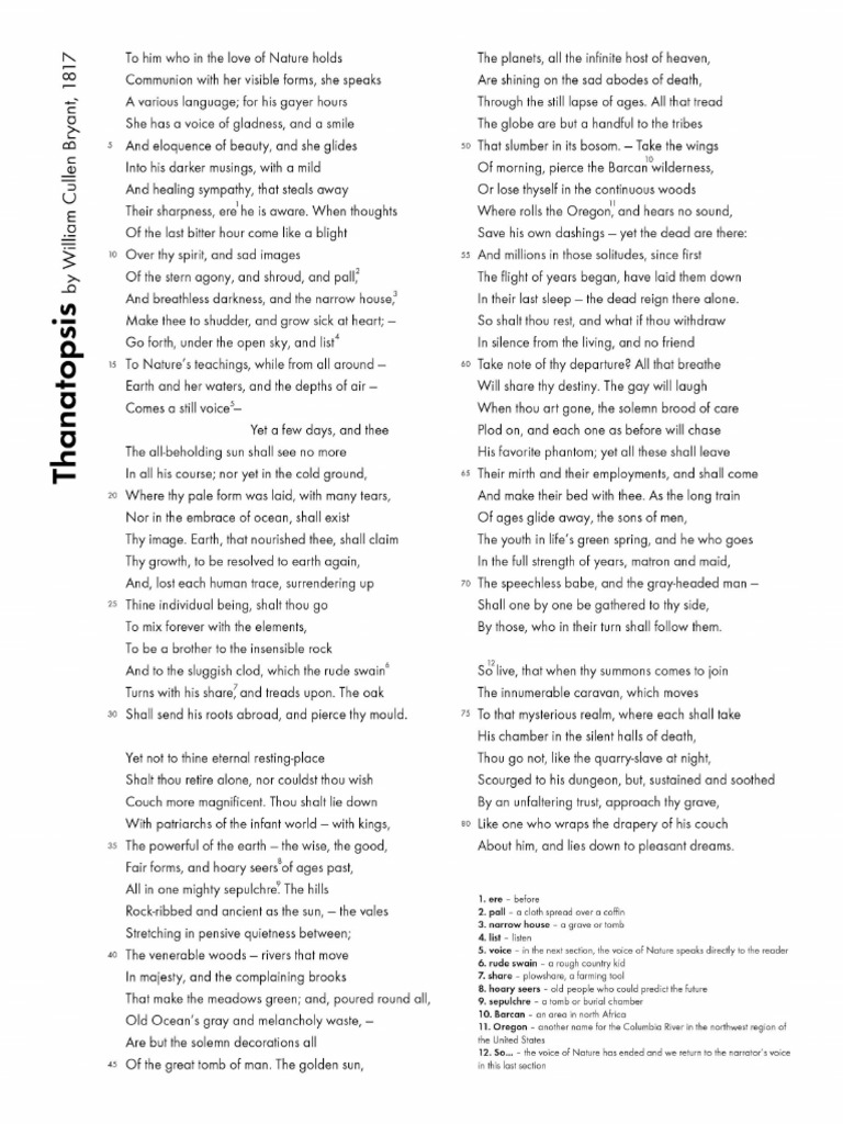 Thanatopsis Poem and Question Set | PDF