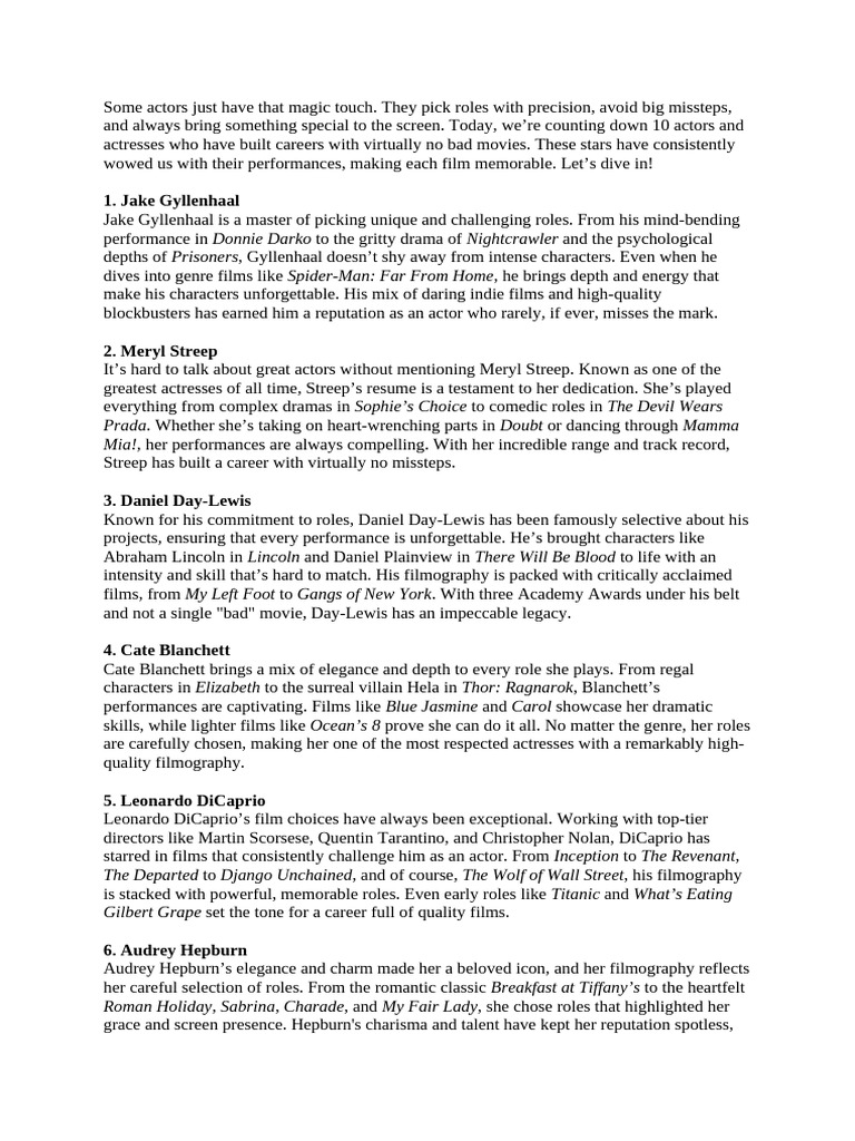 10 Actors With NO Bad Movies! | PDF