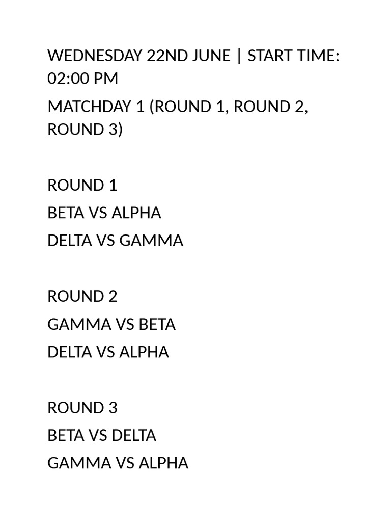 Wednesday 22nd Jun1 Starting Matches | PDF