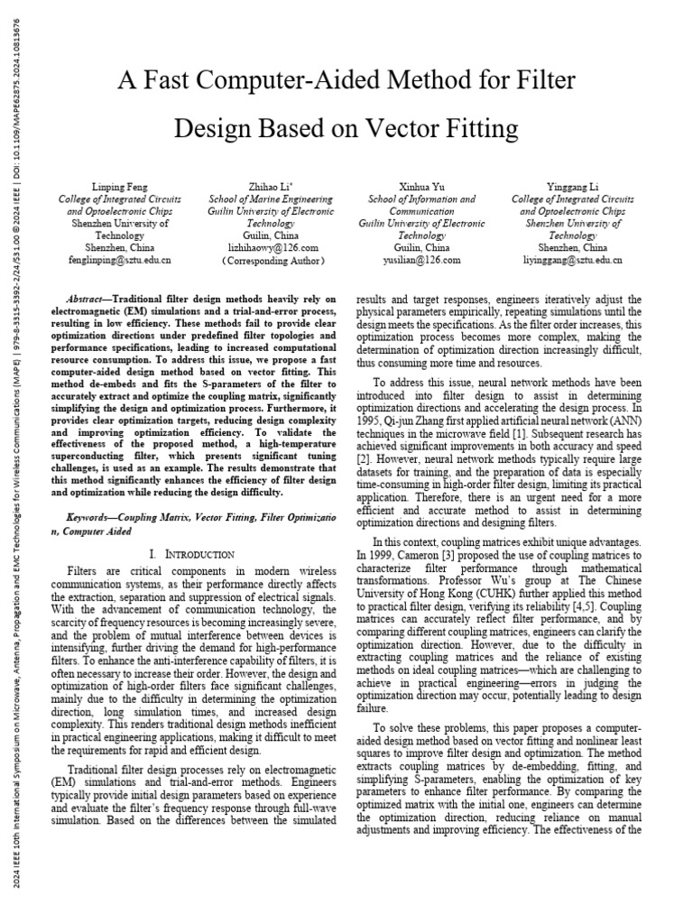 A Fast Computer-Aided Method For Filter Design Based On Vector Fitting | PDF | Matrix ...
