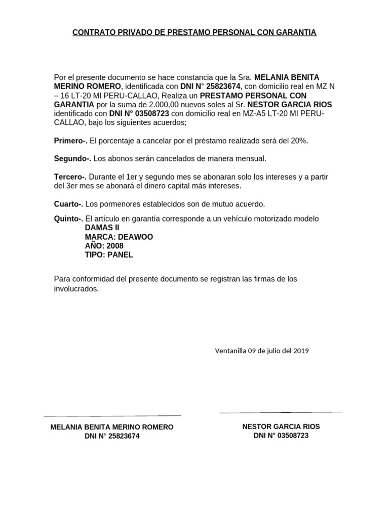 Carta de Prestamo Personal | PDF