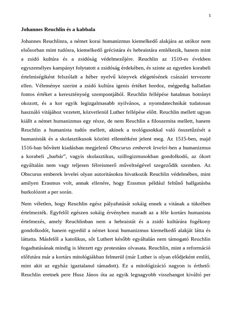 Almási Gábor - Johannes Reuchlin És A Kabbala (2018, Előadás, OSZK) | PDF