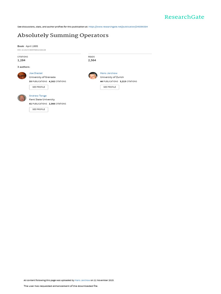 Absolutely_Summing_Operators | PDF | Banach Space | Functions And Mappings