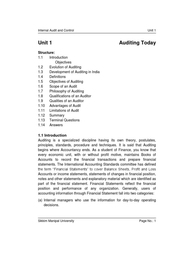 Audit Unit 1final Pdf Audit Financial Audit 