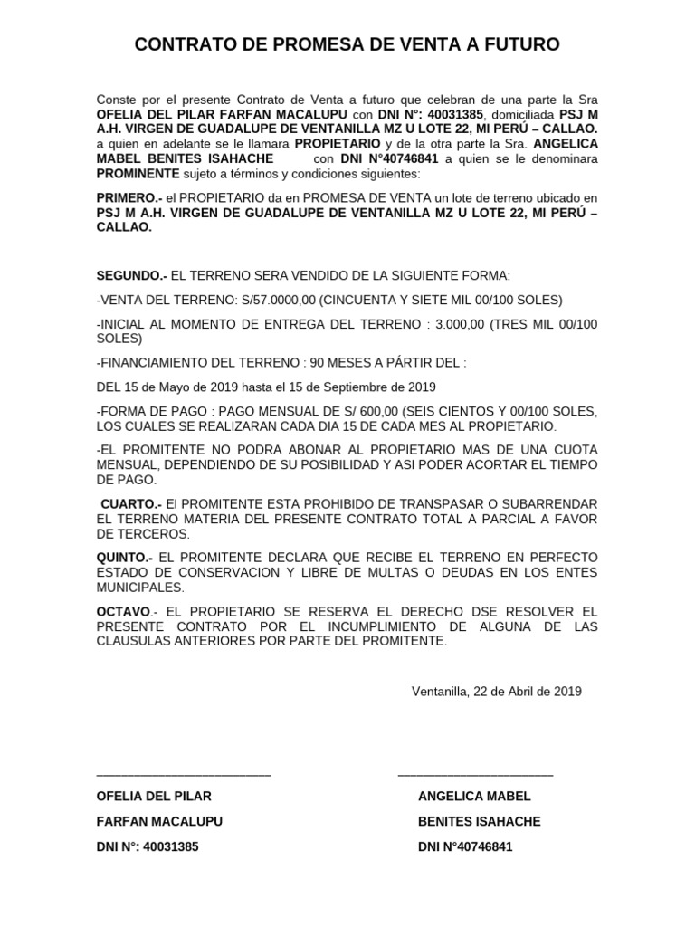 Contrato de Promesa de Venta | PDF