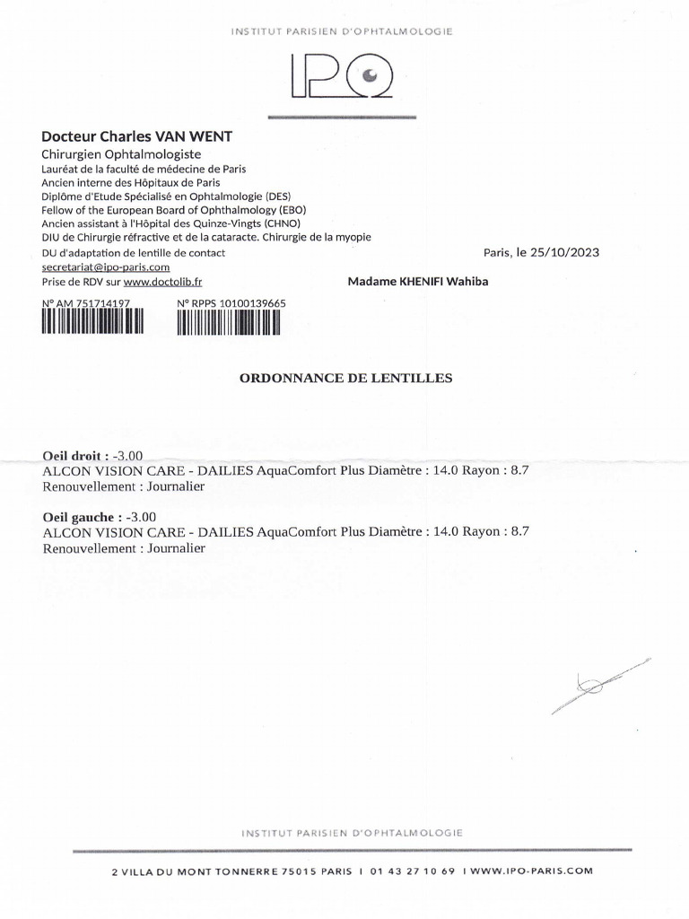 Ordonnance lentilles | PDF