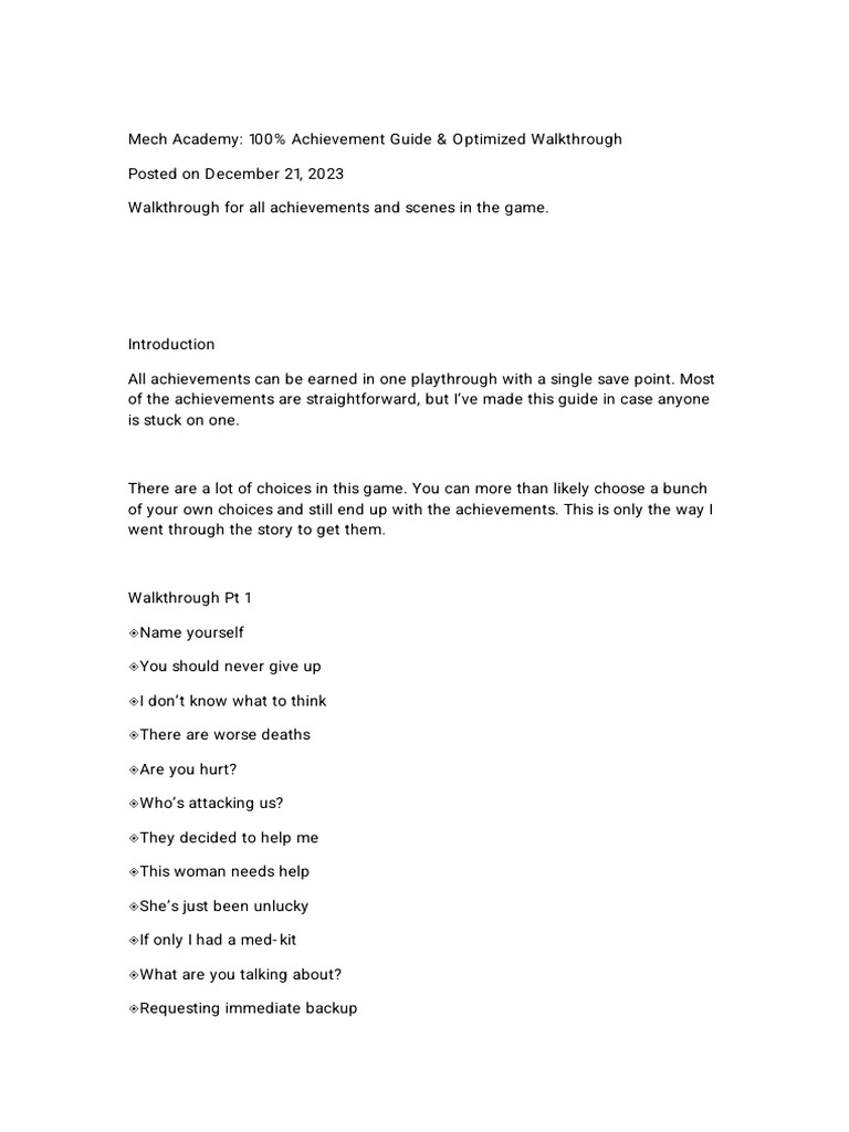 Mech Academy Walkthrough | PDF