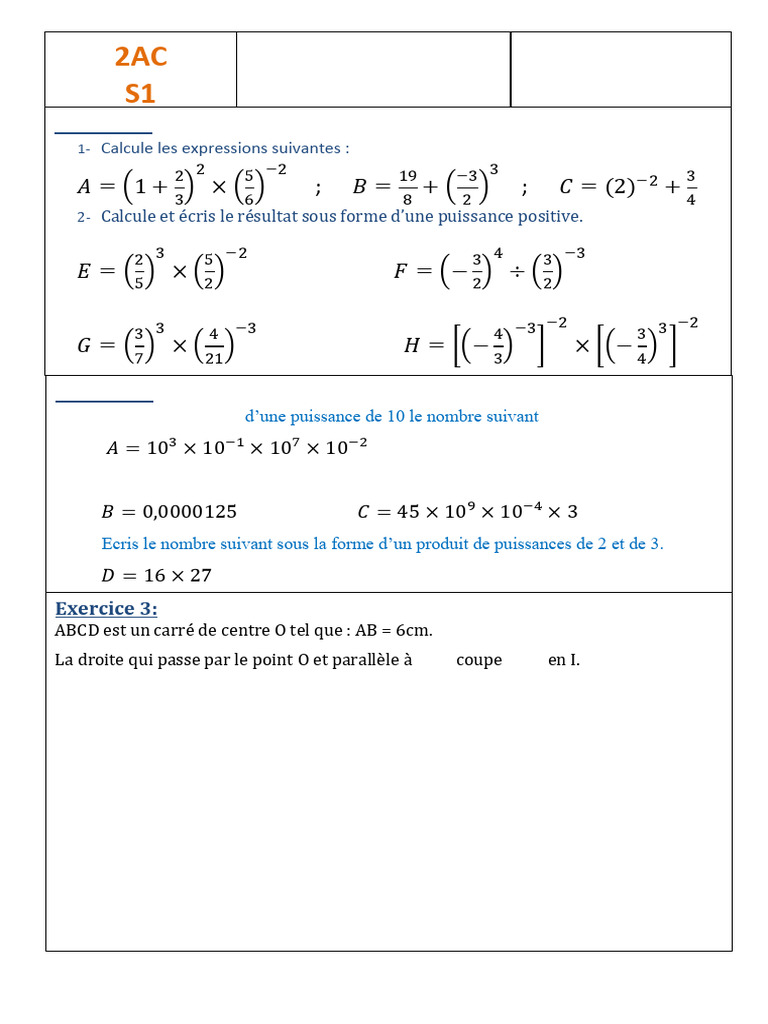 Exercices de mathématiques 2AC | PDF