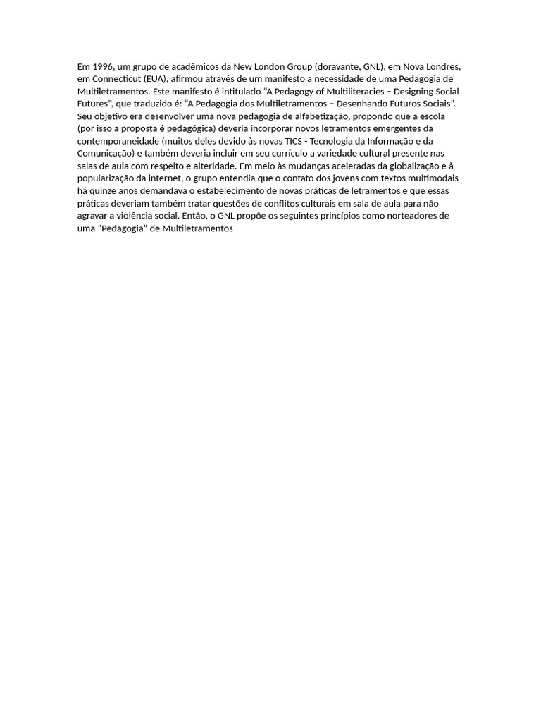 Pedagogia dos Multiletramentos na Educação | PDF | Alfabetização ...
