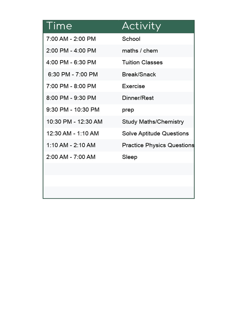Student's Daily Study Schedule | PDF