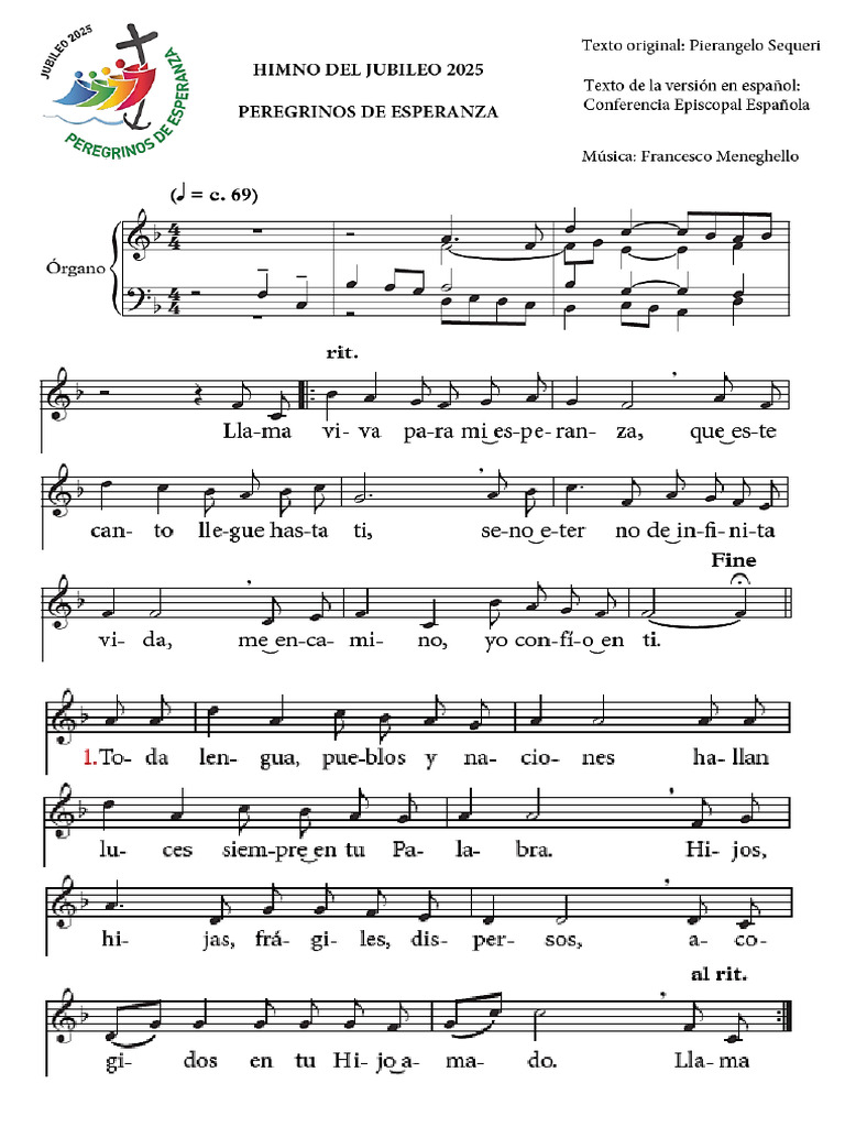 Hinmo Del Jubileo 2025 - Peregrinos de Esperanza - Pierangelo Sequeri - Francesco Meneghello | PDF