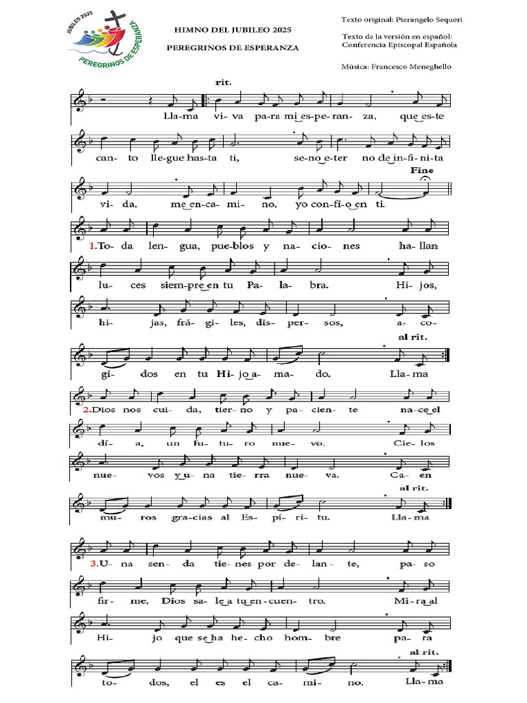 Hinmo del Jubileo 2025_Peregrinos de esperanza_Pierangelo Sequeri_Francesco Meneghello_nuevo | PDF
