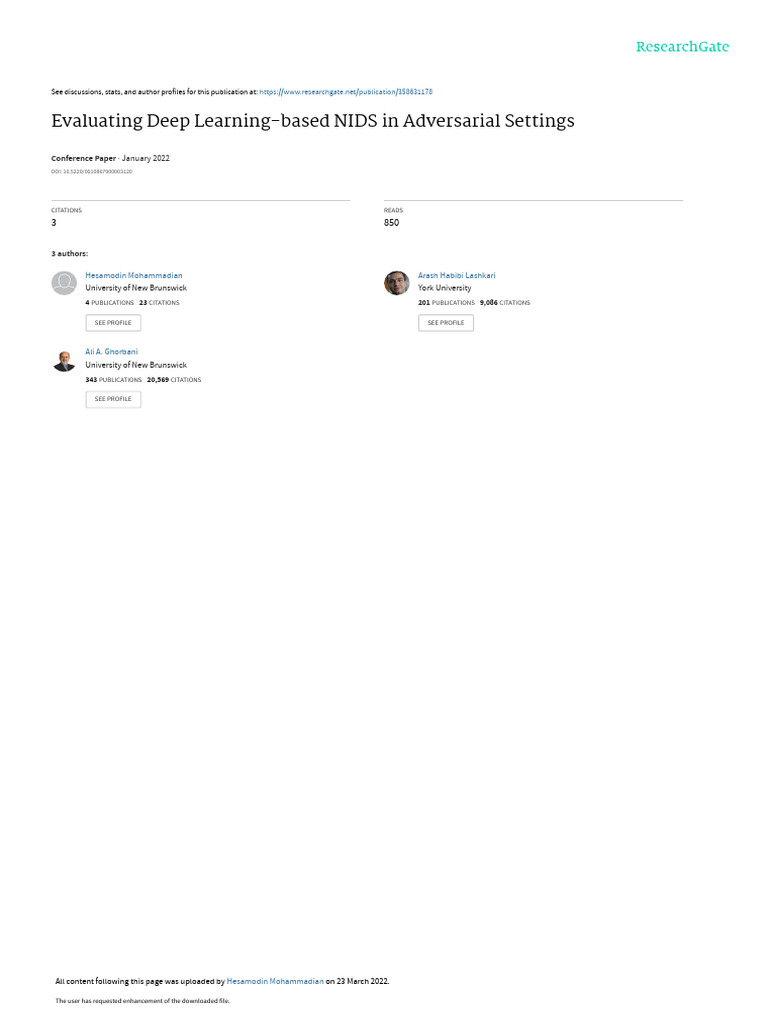 Evaluating Deep Learning-Based NIDS in Adversarial Settings: January 2022 | PDF | Deep Learning ...