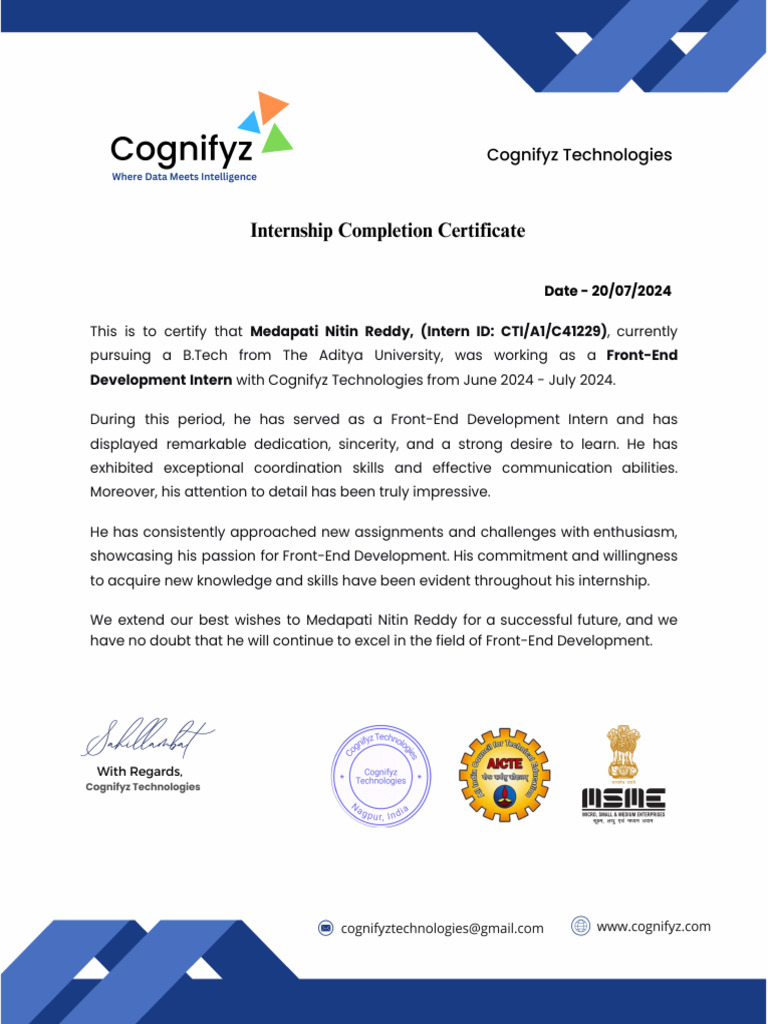 Cognifyz Certificate | PDF