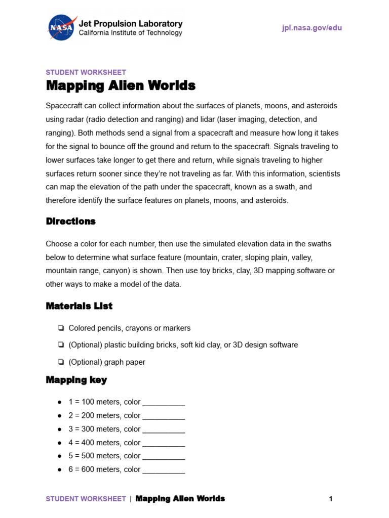 NASA Mappingalienworlds - Worksheet | PDF | Lidar | Astronomy
