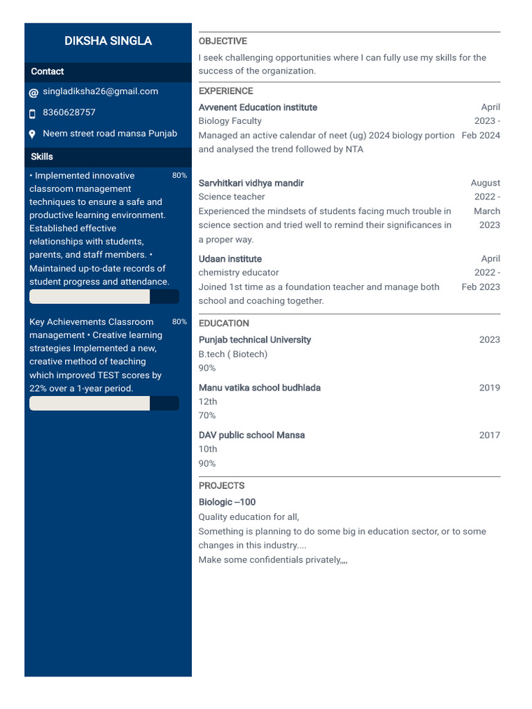 CV 2024052821183412 | PDF | Teachers | Learning
