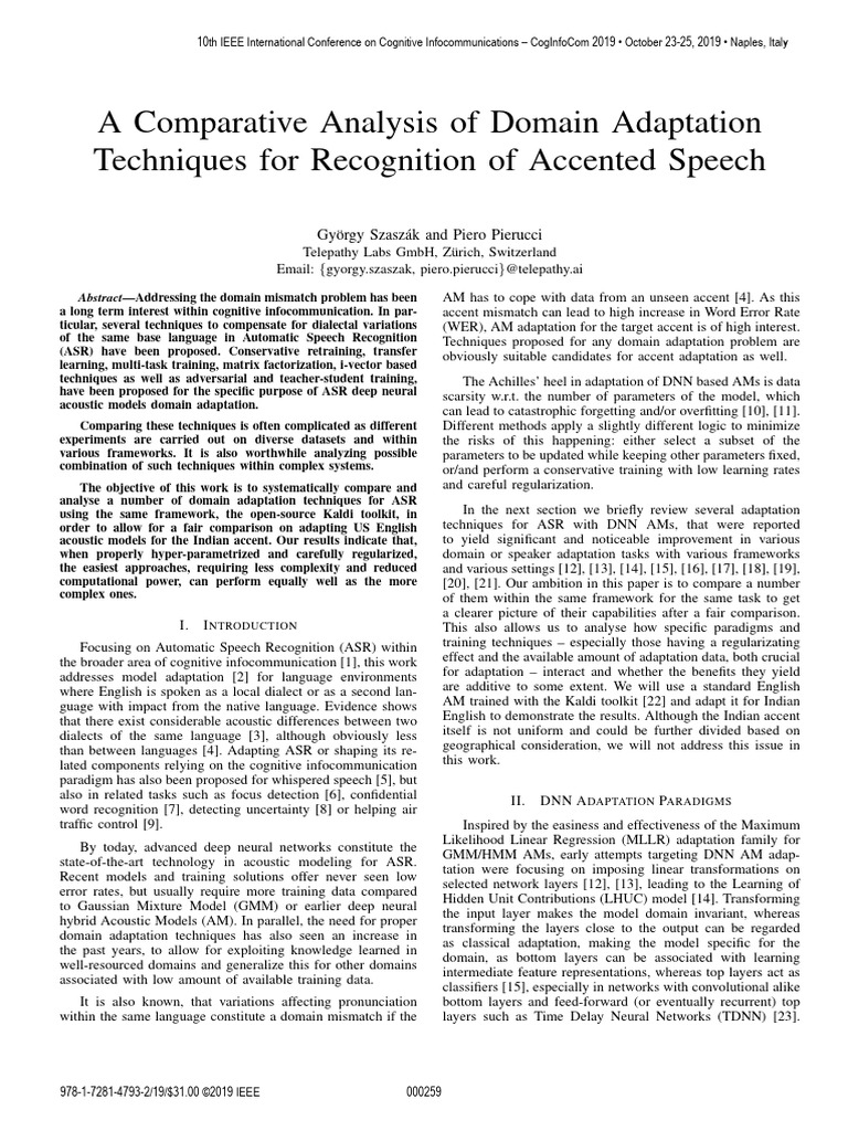 A Comparative Analysis of Domain Adaptation Techniques for Recognition of Accented Speech | PDF ...