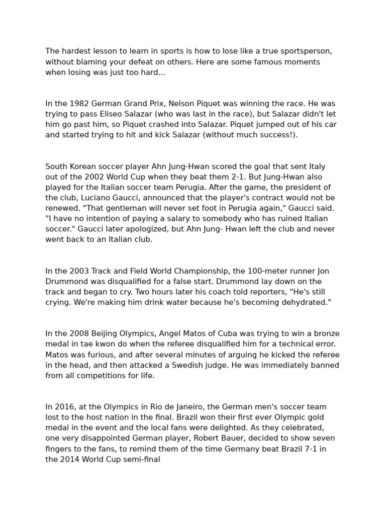 Famous Bad Losers in Sports History | PDF