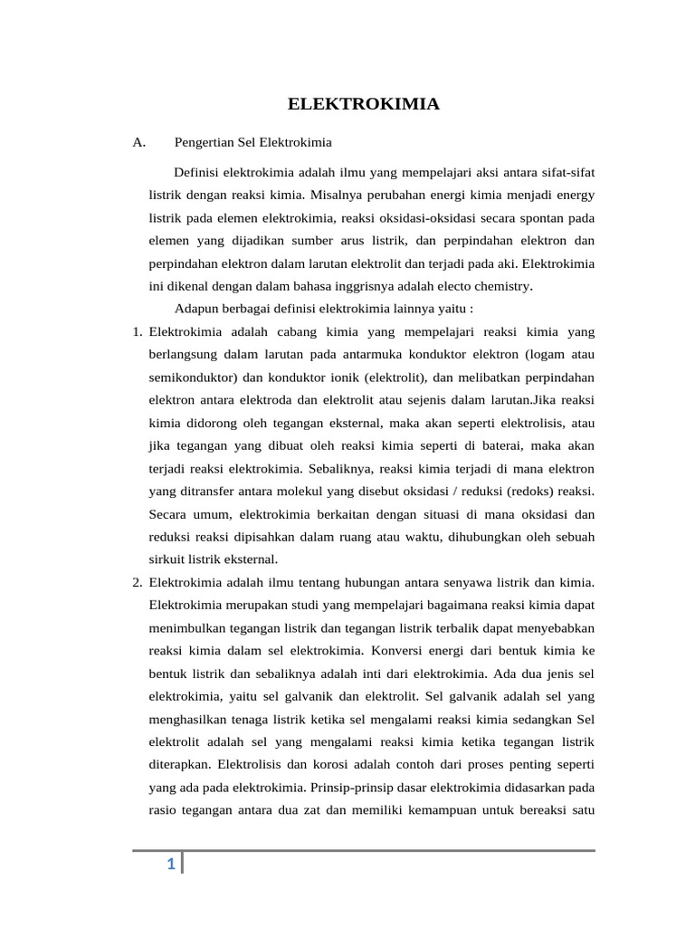 Dasar-Dasar Elektrokimia dan Sel Elektrokimia | PDF