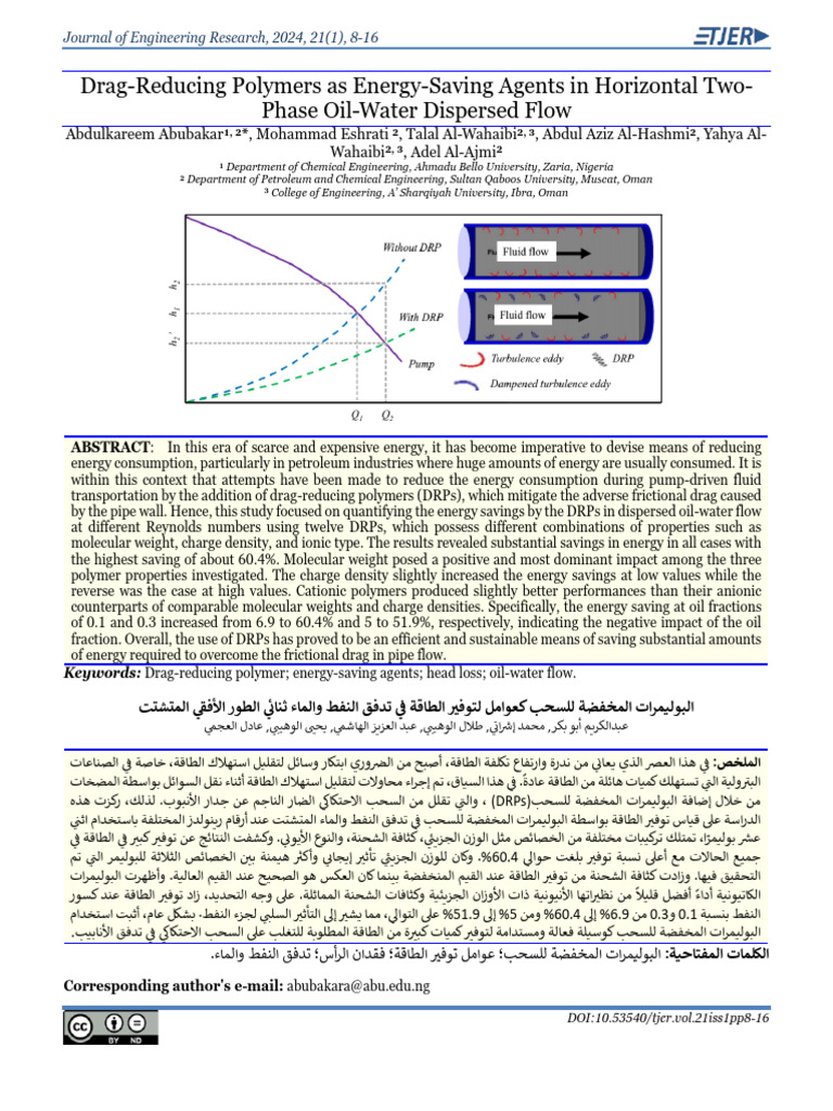 Drag-Reducing Polymers as Energy-Saving Agents in Horizontal Two-Phase Oil-Water Dispersed Flow ...