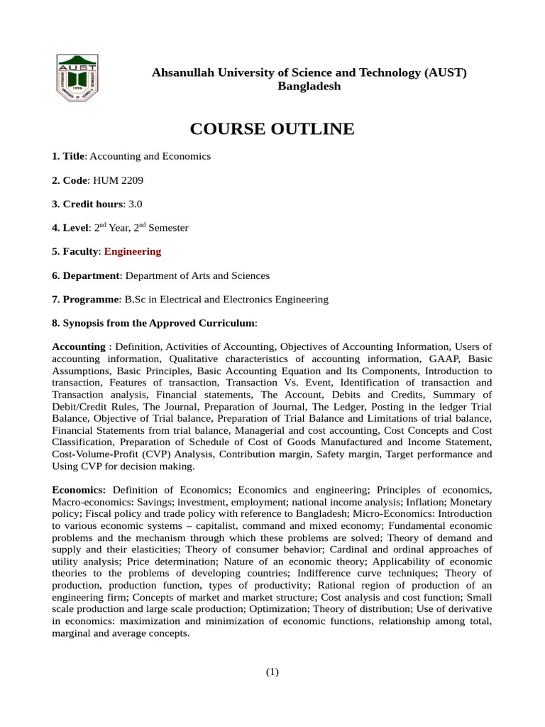 CO_HUM 2209 EEE 2.1_ Fall 2021 Course Outline | PDF | Economics | Debits And Credits
