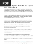 Nigerian States, Capitals, and Slogans | PDF | Nigeria | West Africa