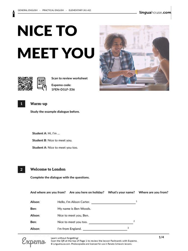 Basic English: Introductions A1-A2 | PDF