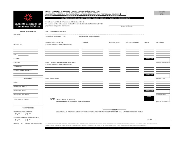 Anexo 1 Folio 3. - Formato DPC - 1 | PDF | Contador