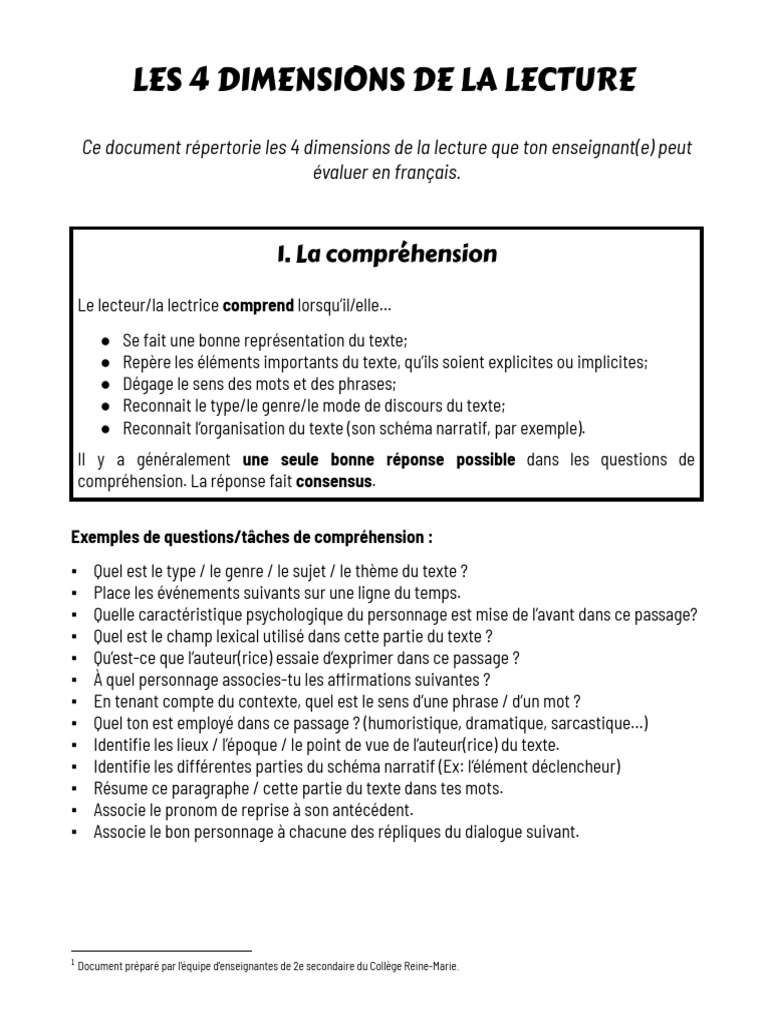 Les 4 Dimensions de la Lecture | PDF | Discours (linguistique)