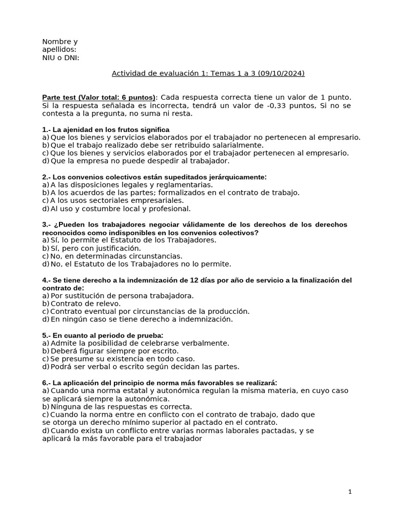 Todos Examenes RL para Imprimir | PDF | Salario | Desempleo