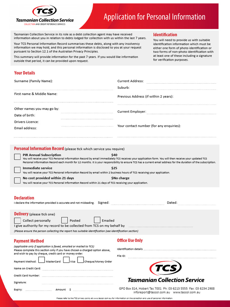 TCS Personal Information Record Request | PDF | Identity Document ...