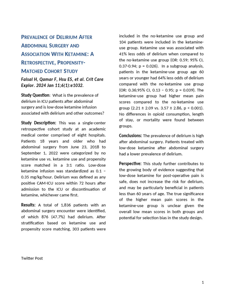 Delirium Prevalence Post-Abdominal Surgery | PDF | Health Care | Surgery