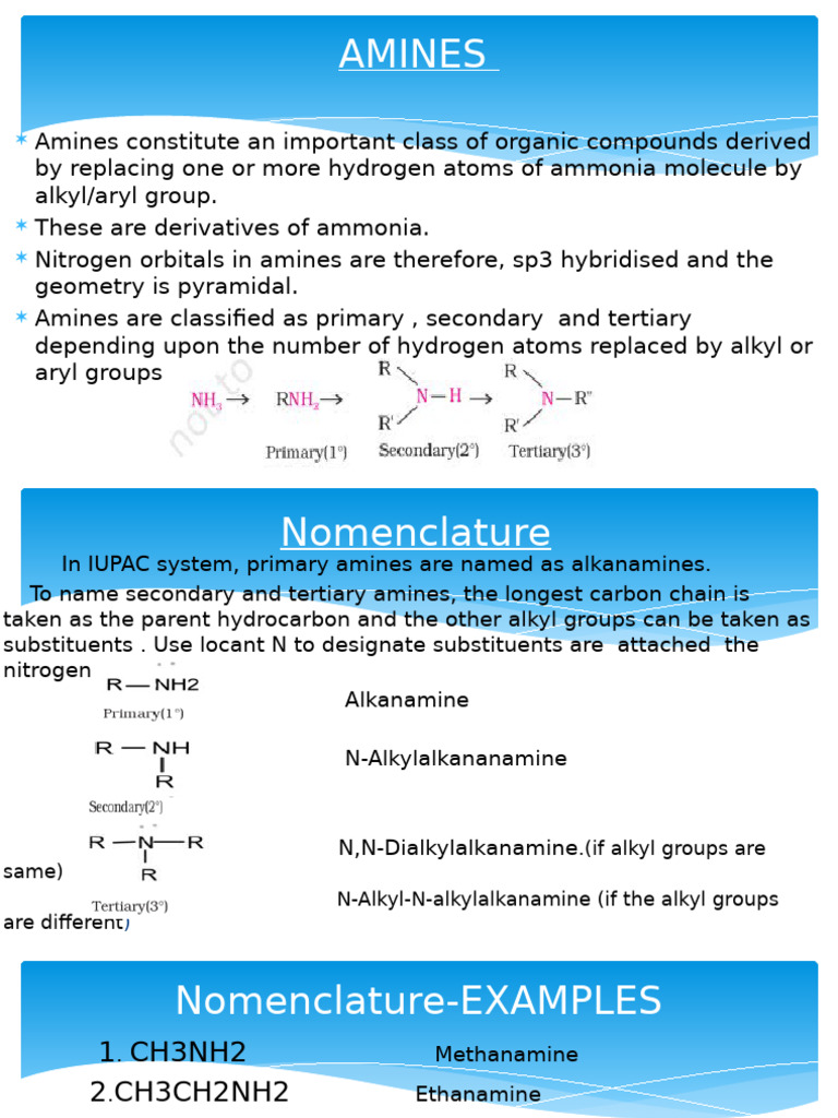 Amines Nomenclature and methods of preparation - Copy | PDF | Amine | Organic Chemistry