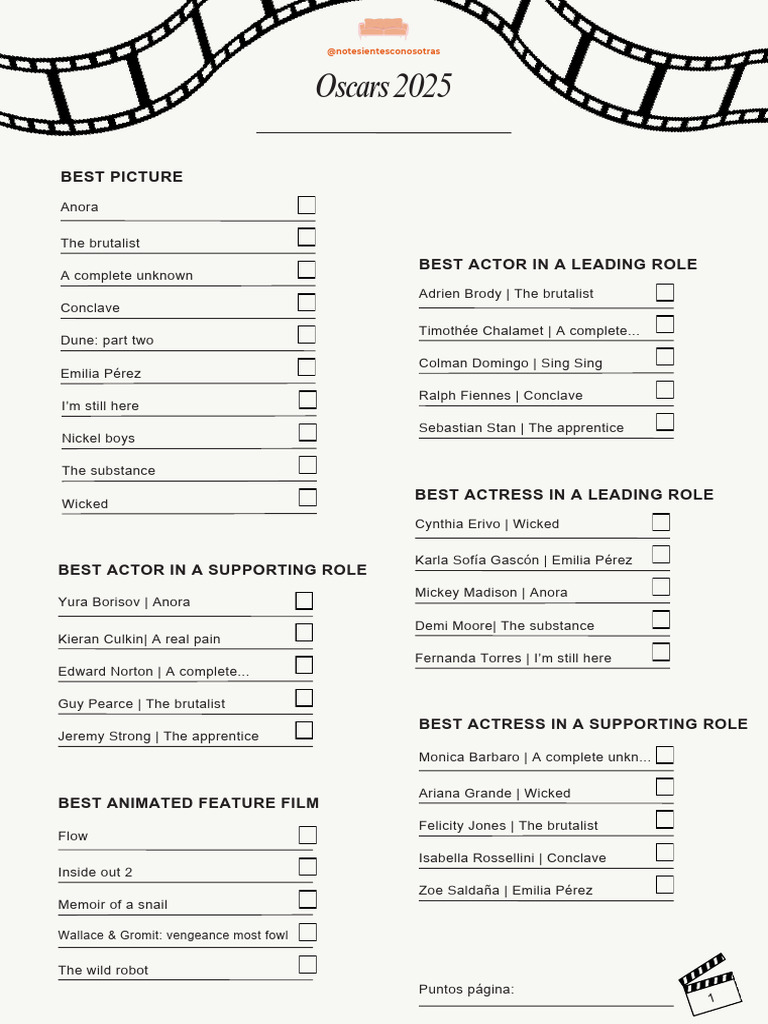 Oscars 2025 puntos_ntscn | PDF